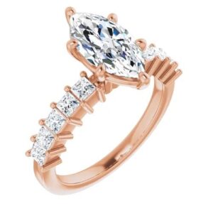 Moissanite Gems 2 CT Marquise Moissanite Engagement Ring Colorless VVS1 10K 14K 18K Rose Gold & 925 Sterling Diamond Accent Ring Anniversary Bridal Ring Set Valentine Gift for Her