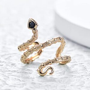 KOICCVQQ Fashion Gold Snake Shape Ring Opening Adjustable Exquisite Design Jewelry Animal Personality Gothic Band Punk Red Agate Handmade Polishing Rhinestones Hypoallergenic Jewelry for Woman