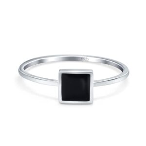 blue apple co. simulated black onyx size-8 solitaire fashion petite dainty ring princess cut square solid rhodium 925 sterling silver