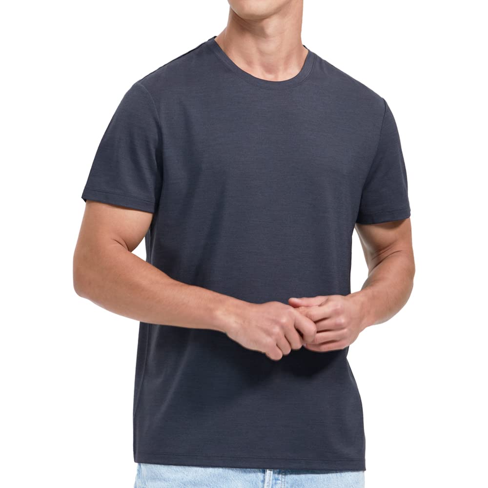 Woolinkin Merino Wool Coolmax Blend T Shirt - Men’s Durable Short Sleeve Wool Base Layer - 150 Lightweight (Dark Grey, Large)