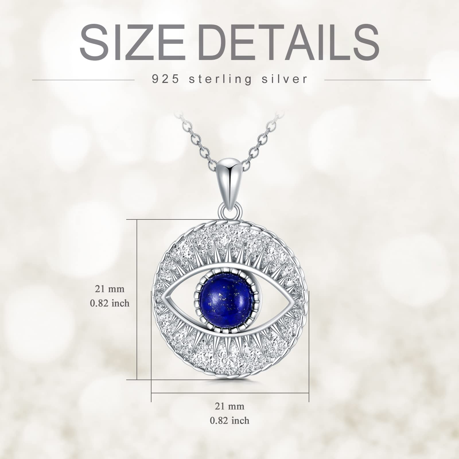 BETHZA Evil Eye Necklace 925 Sterling Silver Natural Blue Lapis Lazuli Gemstone Mal de Ojo Protection Pendant Lucky Amulet Jewelry Gifts for Women