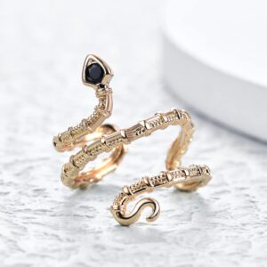 koiccvqq fashion gold snake shape ring opening adjustable exquisite design jewelry animal personality gothic band punk red agate handmade polishing rhinestones hypoallergenic jewelry for woman