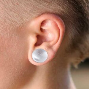 blue palm jewelry Pair of Light Gray Cat Eyes Stone Double Flare Concave Stone Ear Plugs Expander Gauges 2ga - 1 inch E606