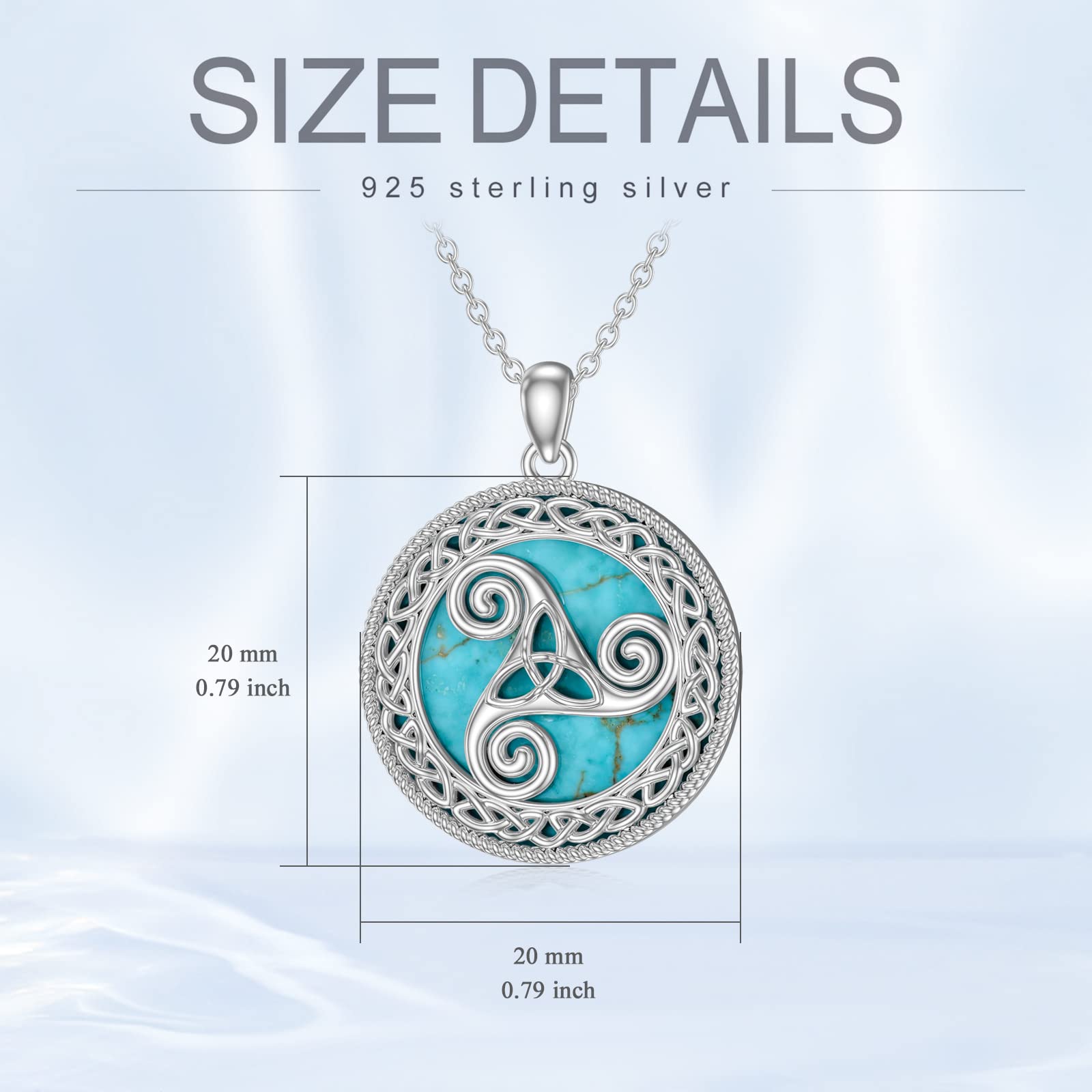 BETHZA Triple Spiral Celtic Necklace 925 Sterling Silver Genuine Turquoise Irish Knot Pendant Lucky Jewelry Gifts for Women Christmas St. Patrick's Day