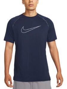 nike pro dri-fit men's tight fit short-sleeve top (obsidian/gray, large)