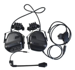 hdlsina helmet mode tactical shooting headset + with u94 ptt 2pin with arc rail adapter noise reduction & sound pickup ear protection (black)