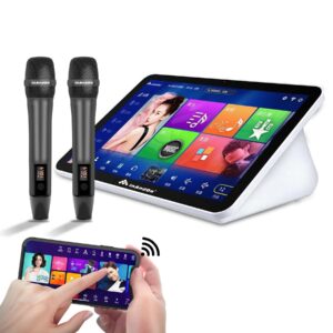 2023 new inandon karaoke machine,15.6 inch touch screen phone app control free cloud download songs all in one karaoke system with mic, ktv singing chinese karaoke player for home party,6t,white