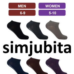 simjubita Non Slip Socks, Anti Skid Socks with Gripper Gel for Home, Hospital, Yoga, Pilates, Barre, Elderly, Pregnancy, 2 Packs, Size 5.5-9.5