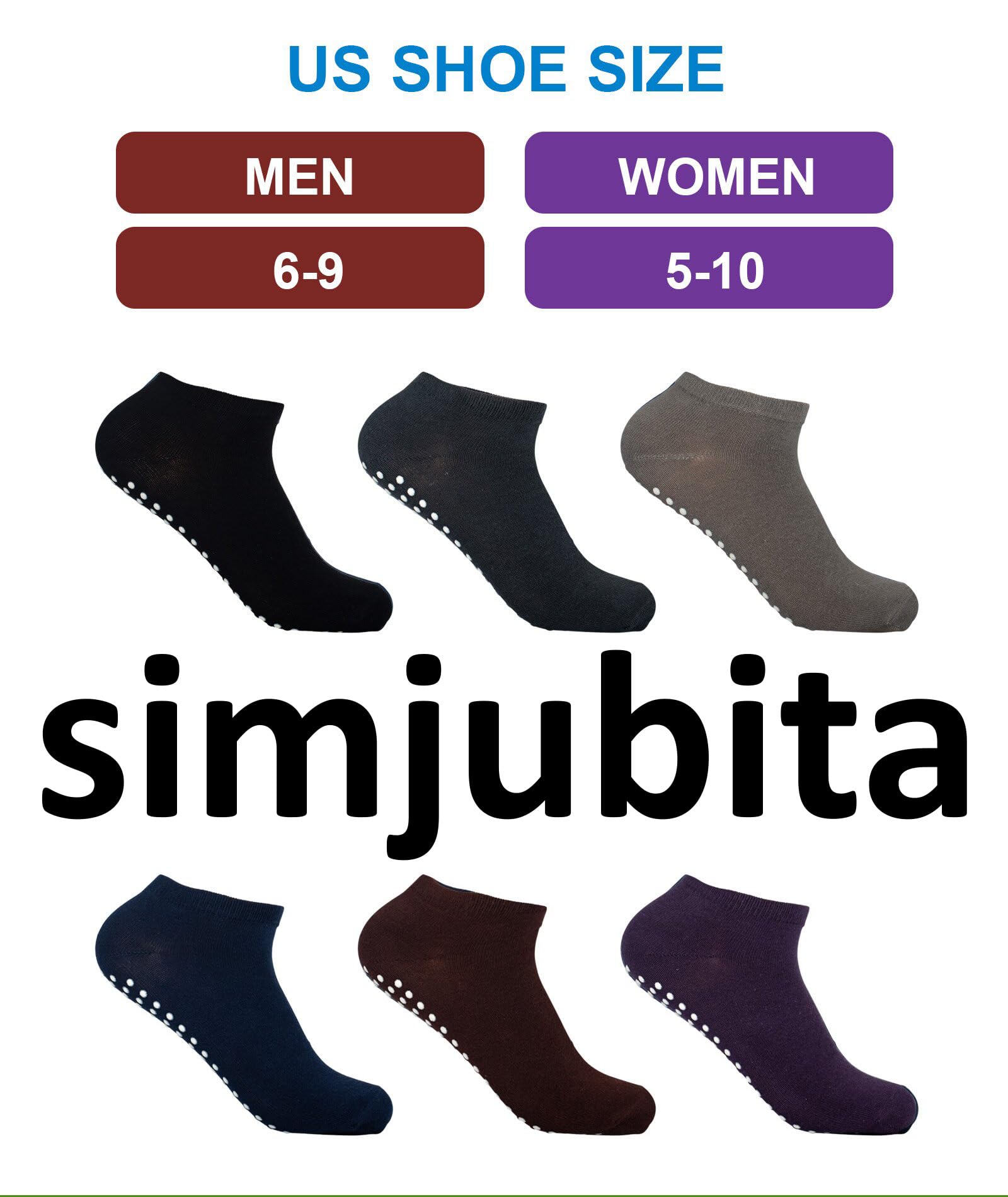 simjubita Non Slip Socks, Anti Skid Socks with Gripper Gel for Home, Hospital, Yoga, Pilates, Barre, Elderly, Pregnancy, 2 Packs, Size 5.5-9.5