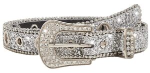 nocihah silver rhinestone belt western cowgirl cowboy belts vintage bling crystal diamond studded leather belt for jean pants (silver-width2.89)