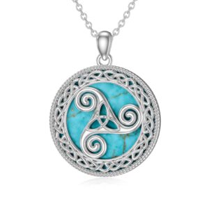 bethza triple spiral celtic necklace 925 sterling silver genuine turquoise irish knot pendant lucky jewelry gifts for women christmas st. patrick's day