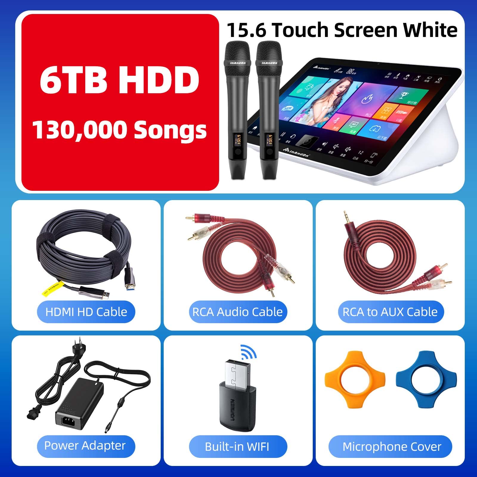 2023 New Inandon Karaoke Machine,15.6 Inch Touch Screen Phone App Control Free Cloud Download Songs All in One Karaoke System with Mic, KTV Singing Chinese Karaoke Player for Home Party,6T,White