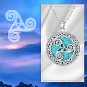 BETHZA Triple Spiral Celtic Necklace 925 Sterling Silver Genuine Turquoise Irish Knot Pendant Lucky Jewelry Gifts for Women Christmas St. Patrick's Day