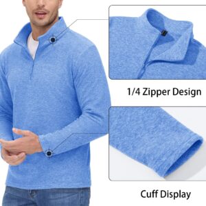 MAGCOMSEN Men's Quarter Zip Pullover Long Sleeve Athletic Shirt Gym Running Performance Tops Pullover Thermal Workout Sweatshirts Light Blue