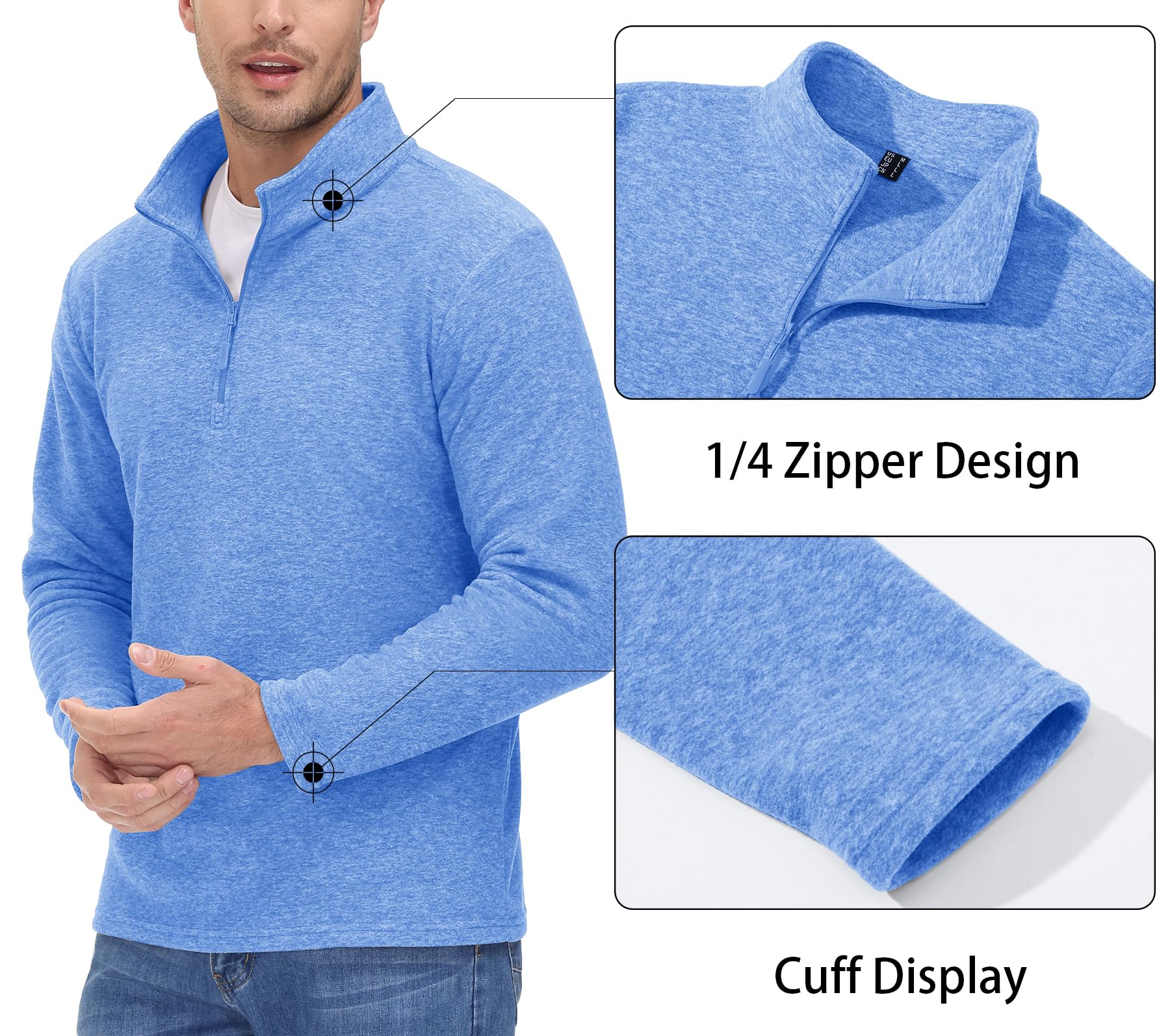 MAGCOMSEN Men's Quarter Zip Pullover Long Sleeve Athletic Shirt Gym Running Performance Tops Pullover Thermal Workout Sweatshirts Light Blue