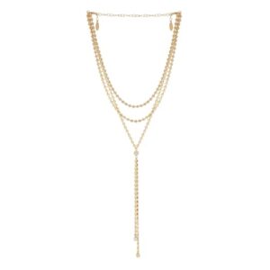 ettika lariat necklace for women. y necklace for women. royal layered lariat necklace. 18k gold plated crystal chain, jewelry