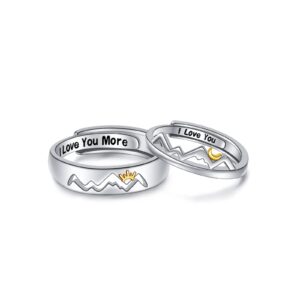 jzmsjf 2pcs sterling silver mountain sun moon matching couple rings set adjustable his and hers promise rings for couples men women wedding engagement bands