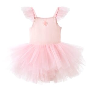 Girls Dance Tutu Dresses Ruffle Sleeve Snap Crotch Ballet Leotards Ballet Pink 3-4T