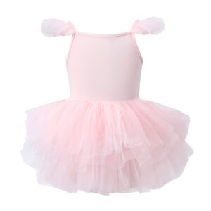 girls dance tutu dresses ruffle sleeve snap crotch ballet leotards ballet pink 3-4t