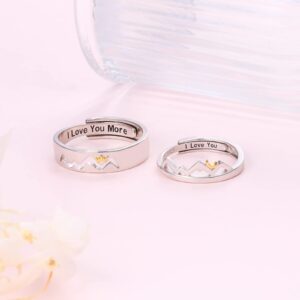 JZMSJF 2Pcs Sterling Silver Mountain Sun Moon Matching Couple Rings Set Adjustable His and Hers Promise Rings for Couples Men Women Wedding Engagement Bands