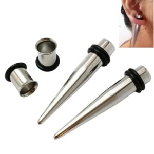 fanbodta stainless steel ear gauge taper stretching and single flare plugs flesh tunnel kit (1g - 7mm) 2 steel tapers & 2 steel tunnels (4 pieces) tunnels ear stretching kit gauges gauging plugs