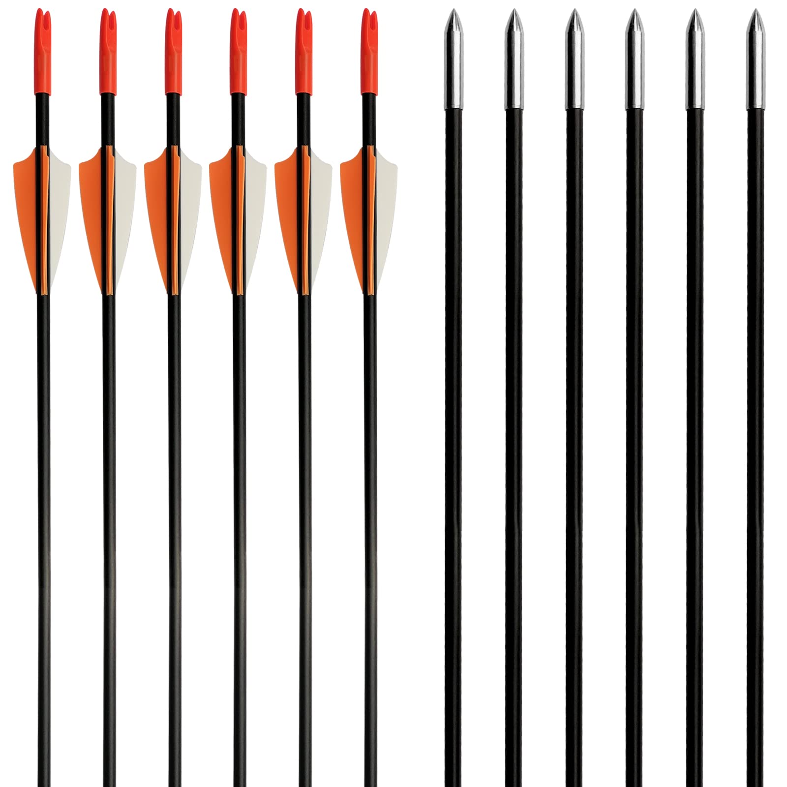 e5e10 31" Fiberglass Arrows Archery Training Practice Target Arrows with Durable Shaft Blunt Tip for Kids Youth or Beginners for Recurve Bow Long Bow (Orange and White)