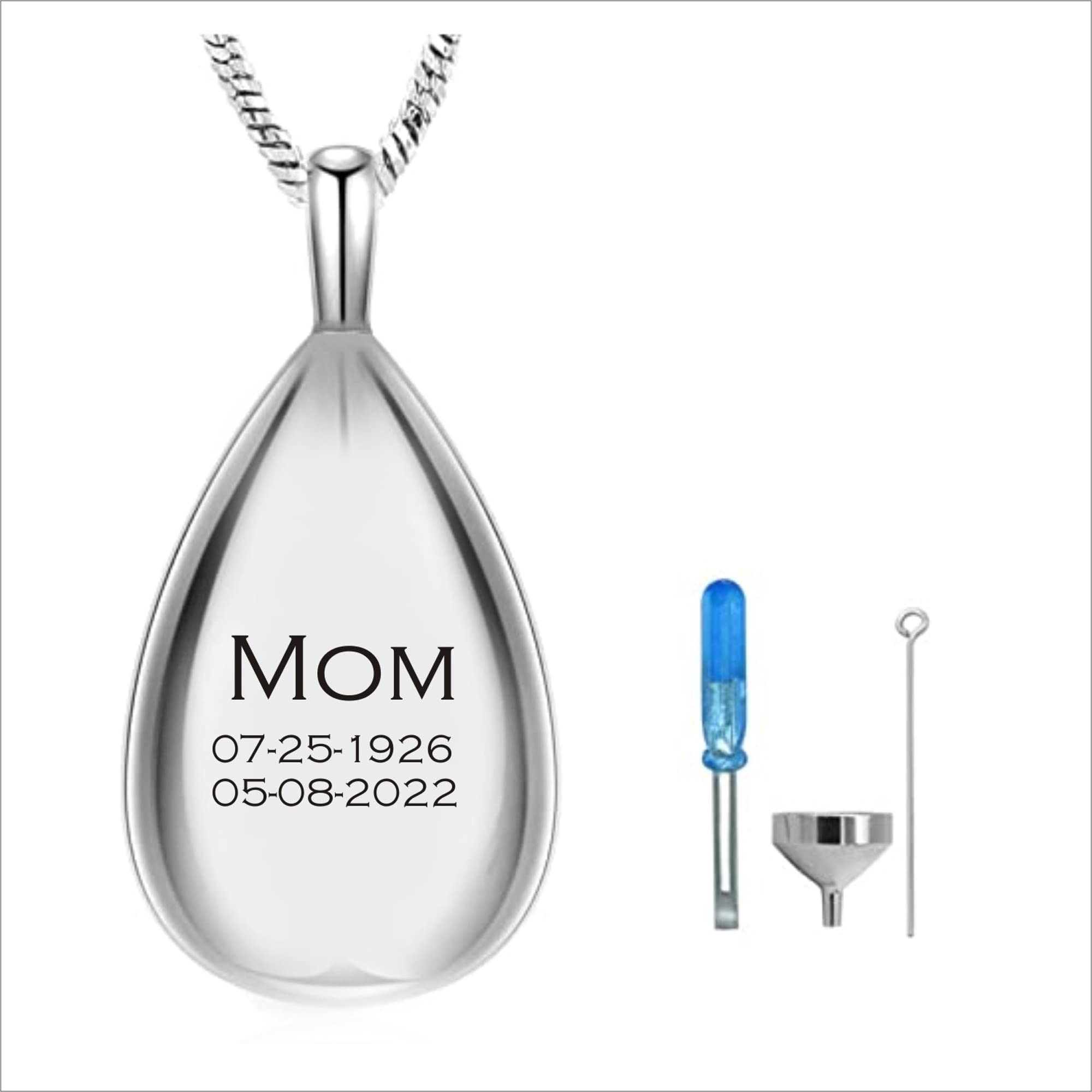 Personalized Engraved Teardrop Keepsake Ashes Necklace Urn Pendant Cremation Memorial Jewelry for Women, Girls Her