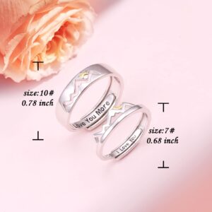 JZMSJF 2Pcs Sterling Silver Mountain Sun Moon Matching Couple Rings Set Adjustable His and Hers Promise Rings for Couples Men Women Wedding Engagement Bands