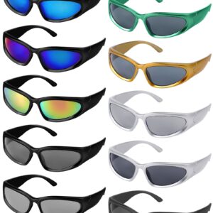 10 Pairs Y2K Wrap Around Sunglasses Multicolor Black Blue Silver Oval Shaped Sport Sunglasses Eyewear for Women Men 10 Colors