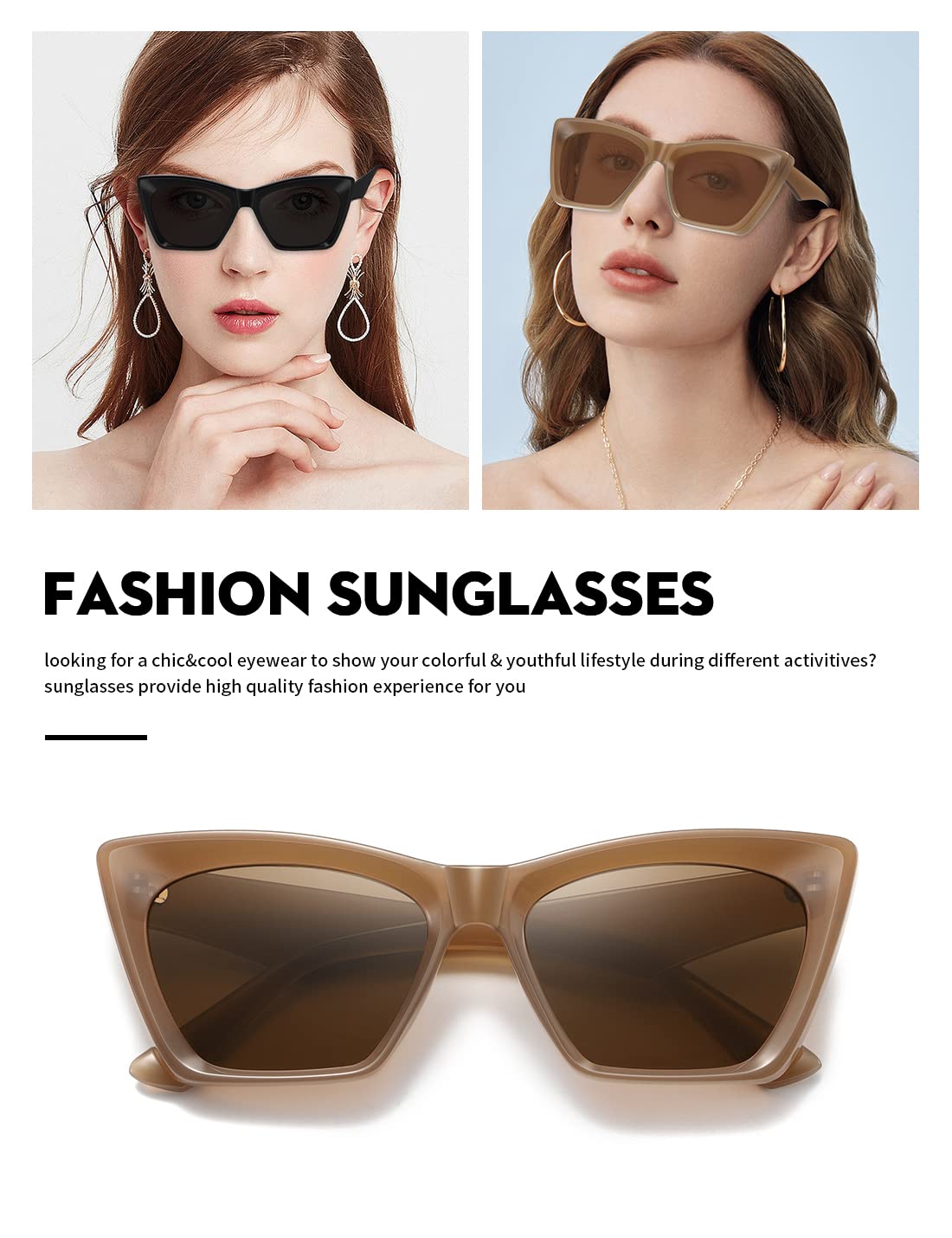 MASDUN Retro Square Cateye Sunglasses for Women Men Trendy Designer shades party dress up sunglasses (Black - Brown)