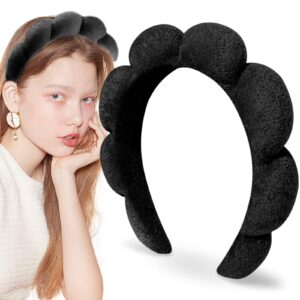 pasnowfu sponge spa headband for women, big spa hairband for washing face, face skincare makeup headband, no slip thick hair hoop for spa for makeup removal, black