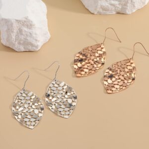 Cyan Birdee Leaf Dangle Earrings for Women Gold-plated Filigree Dropping Lightweight Fashion Jewelry, Mother's Day Gift (Rose Gold Leaf)