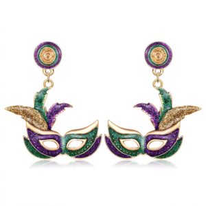 eleard mardi gras earrings for women fleur de lis mask drum drop dangle earrings costume party parade earrings festive holiday gifts