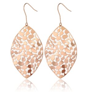 cyan birdee leaf dangle earrings for women gold-plated filigree dropping lightweight fashion jewelry, mother's day gift (rose gold leaf)