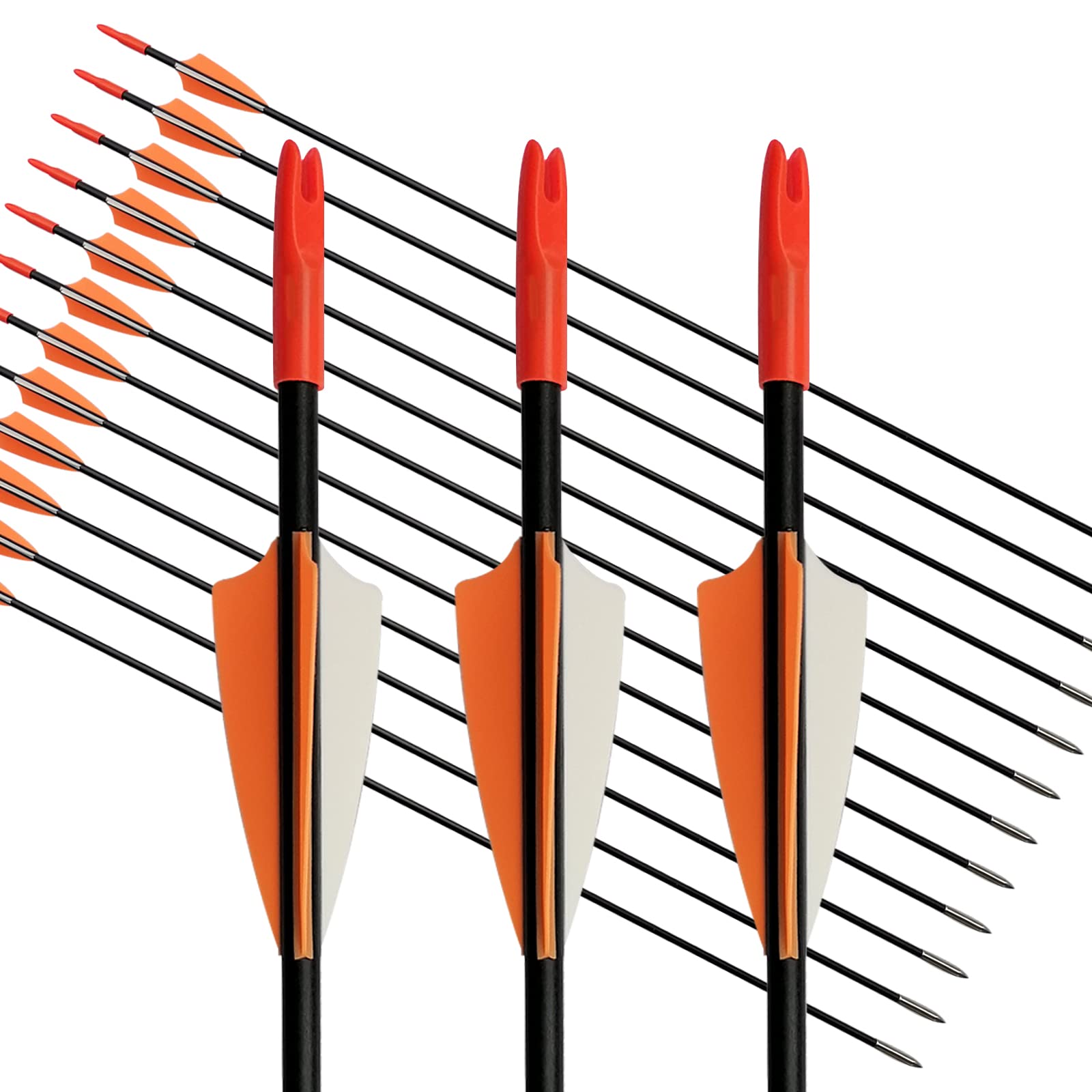 e5e10 31" Fiberglass Arrows Archery Training Practice Target Arrows with Durable Shaft Blunt Tip for Kids Youth or Beginners for Recurve Bow Long Bow (Orange and White)