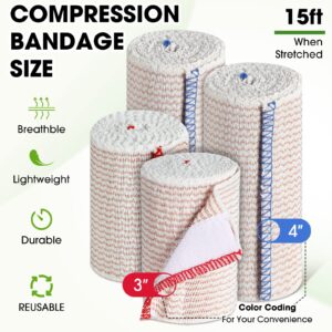 30 Pcs Elastic Bandage Wrap Compression Bandage with Self Closure Washable Reusable Elastic Bandage for Sports Sprains Injuries (3 Inch, 4 Inch in Width)