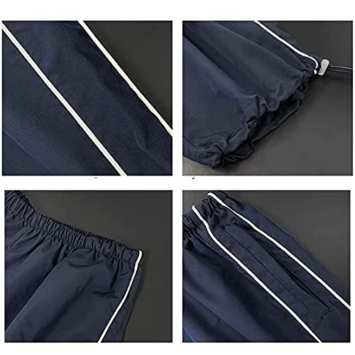 MANGMAO Womens Y2k Track Pants Y2k Clothing Parachute Pants High Waisted Cargo Pants with Pockets Trendy Baggy Sweatpants (Navy,S,Small)