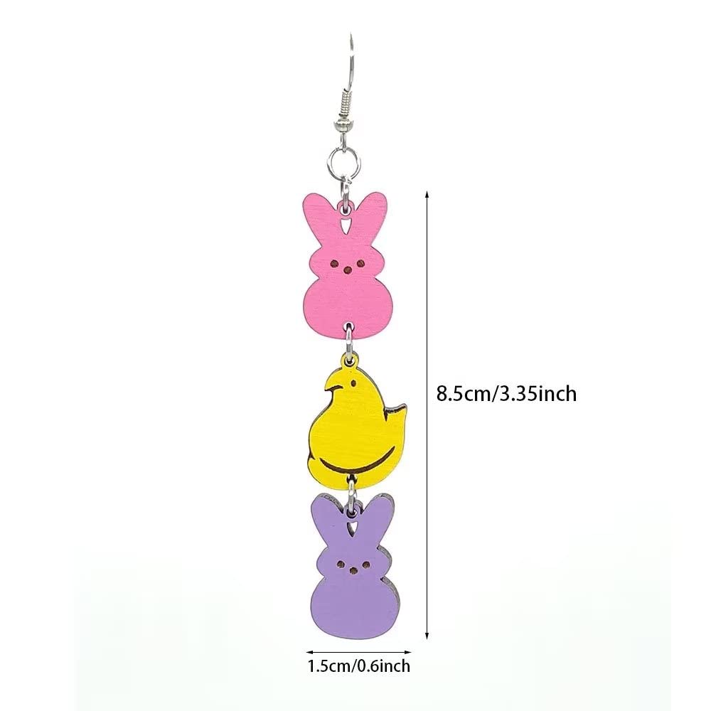 Easter Earrings Personalized Cute Bunny Chick Earrings Easter Gift Three-section Hanging Wooden Earrings For Women Holiday Stud Earrings