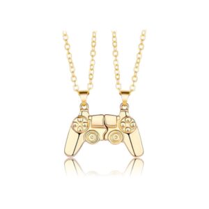 cicod game controller necklaces for women,matching gold necklace for couples,console handle pendant for best friends valentine's him and her lovers friendship jewelry (gold)