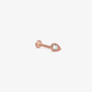 Pear-Shaped Diamond Cartilage Stud Earring 14k Solid White Gold Helix Conch Tragus Upper Ear Piercings (0.05cttw, Color G-H, Clarity SI1-SI2) Internally Threaded Labret Flat Back