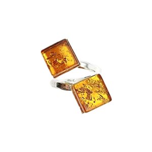 amber alex cognac amber square shape adjustable ring sterling silver, genuine baltic amber.