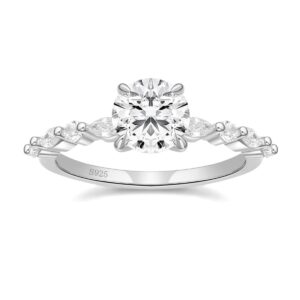 pomoda 1.5 ct moissanite engagement rings for women 925 sterling silver rings round cut promise wedding rings stunning wedding bands for women size 7