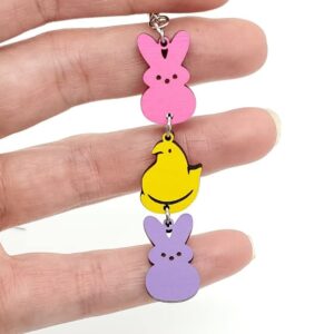 Easter Earrings Personalized Cute Bunny Chick Earrings Easter Gift Three-section Hanging Wooden Earrings For Women Holiday Stud Earrings