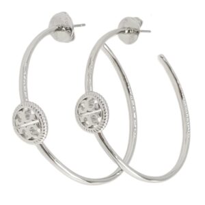 tory burch 137720 rope logo silver tone women's hoops earrings