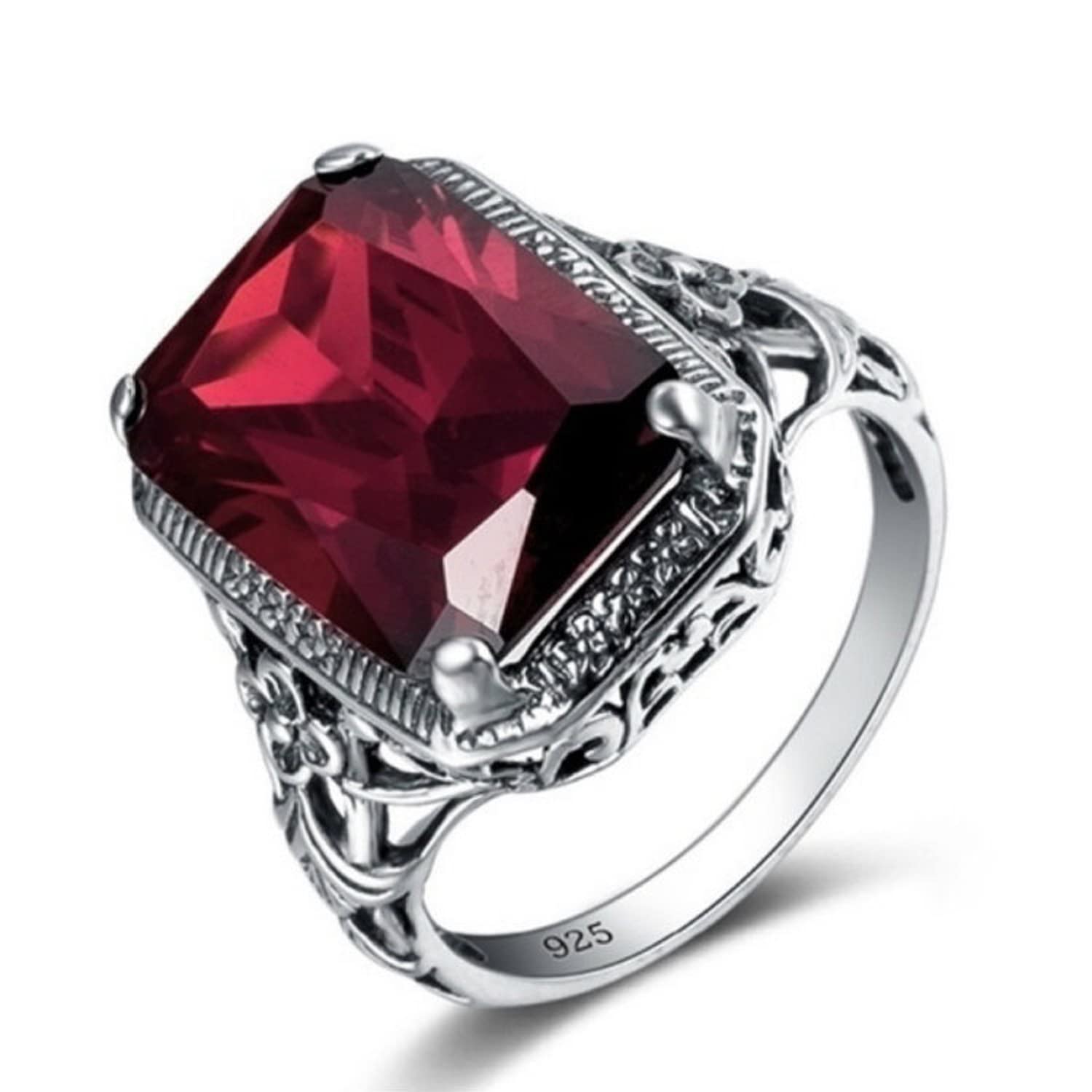 BQfife Huge Natural Ruby Ring 3.5Ct Tanzanite Elegant 925 Silver Rings Women Wedding Engagement