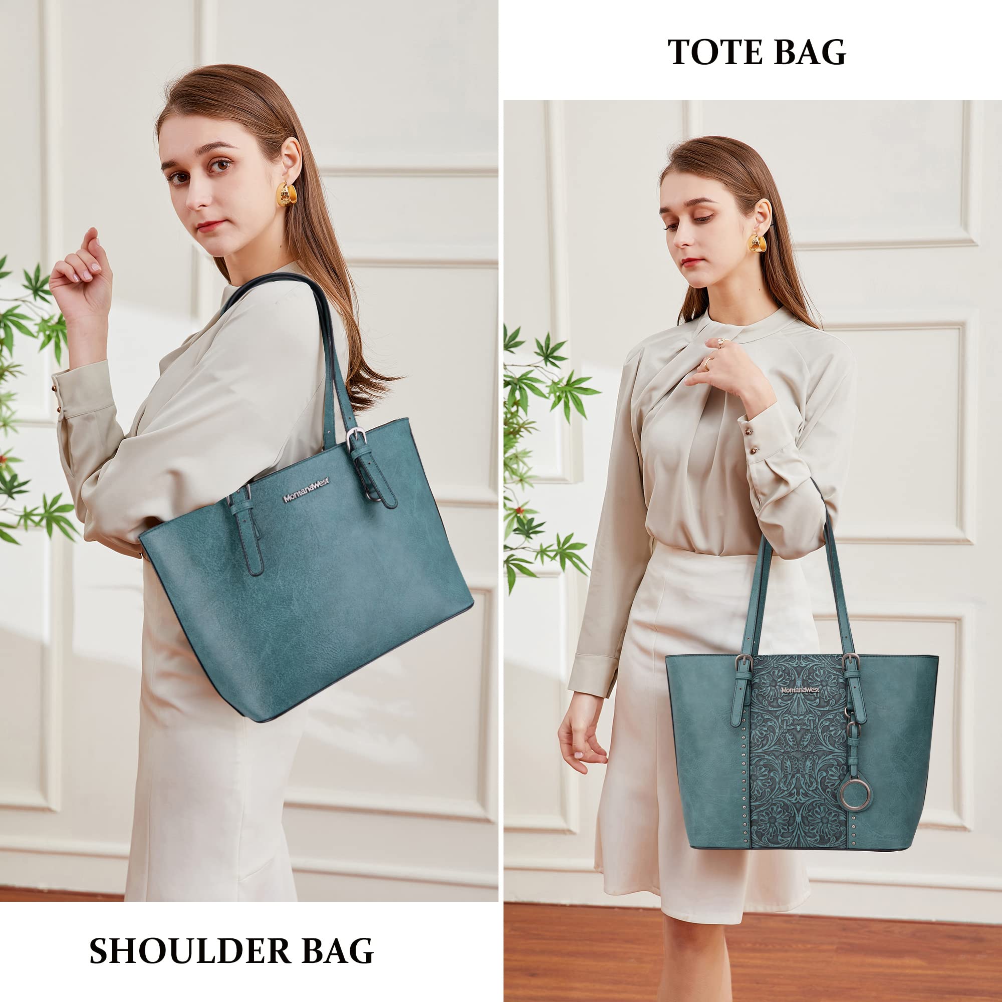 Montana West Tote Bag for Women Vegan Leather Purse and Handbags Set Embossed Collection Purse 2Pcs Set Turquoise MWC2-G052A-TQ