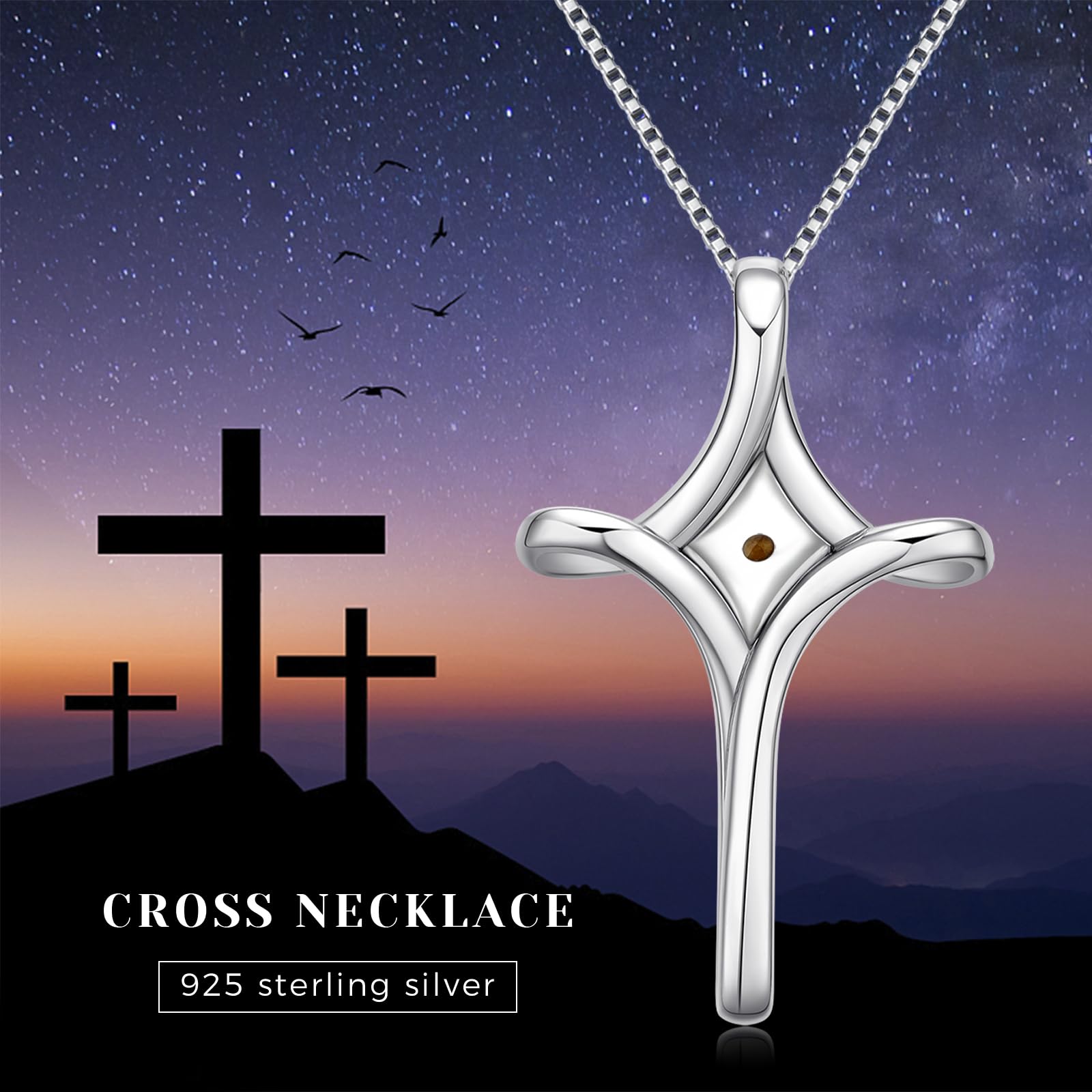 TwoAnts Mustard Seed Cross Necklace 925 Sterling Silver Faith Pendant Necklace Christian Jewelry Gift for Women