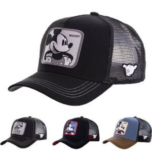 secwell anime cartoon hats cartoon baseball cap trucker cap men women hip hop dad mesh hat for outdoor sports（black）