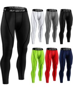 riyiper 6 pcs men's compression pants athletic workout running tights rapid dry sport leggings base layer bottom for yoga gym(large) multicolor