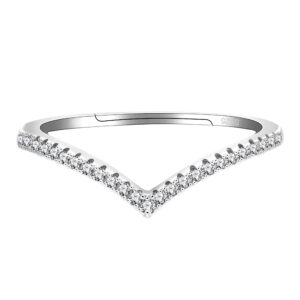 Uloveido 925 Sterling Silver Pointed V Shaped Ring Guard Enhancer 2pcs Stackable Tiny CZ Paved Eternity Bands Y1518 (Adjustable)